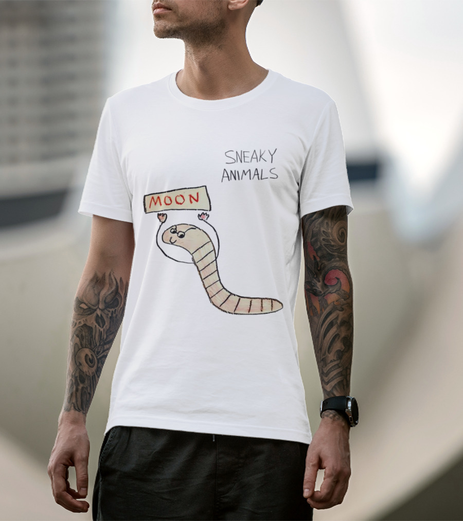 Sneaky Animals Moon Worm Holding Sign T-Shirt