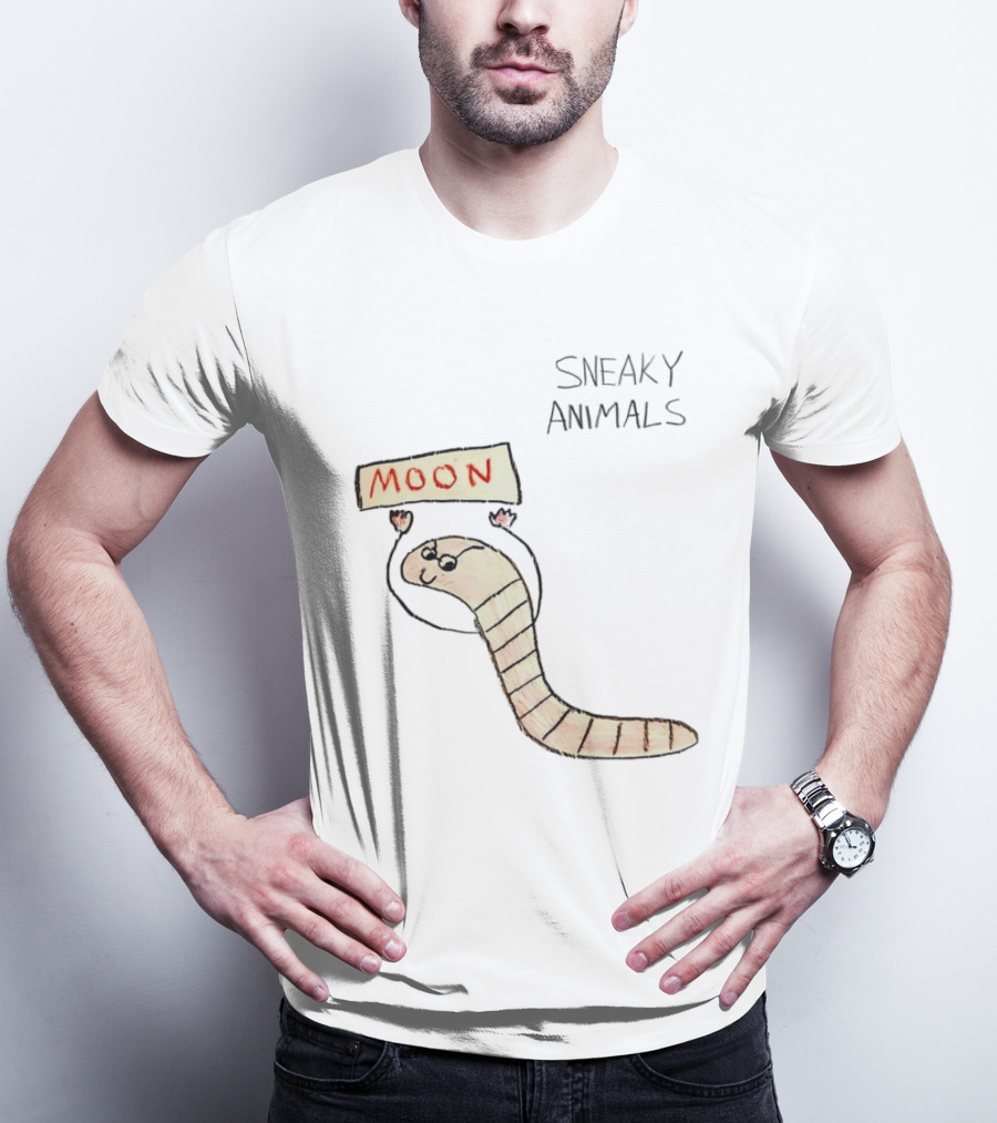 Sneaky Animals Moon Worm Holding Sign T-Shirt