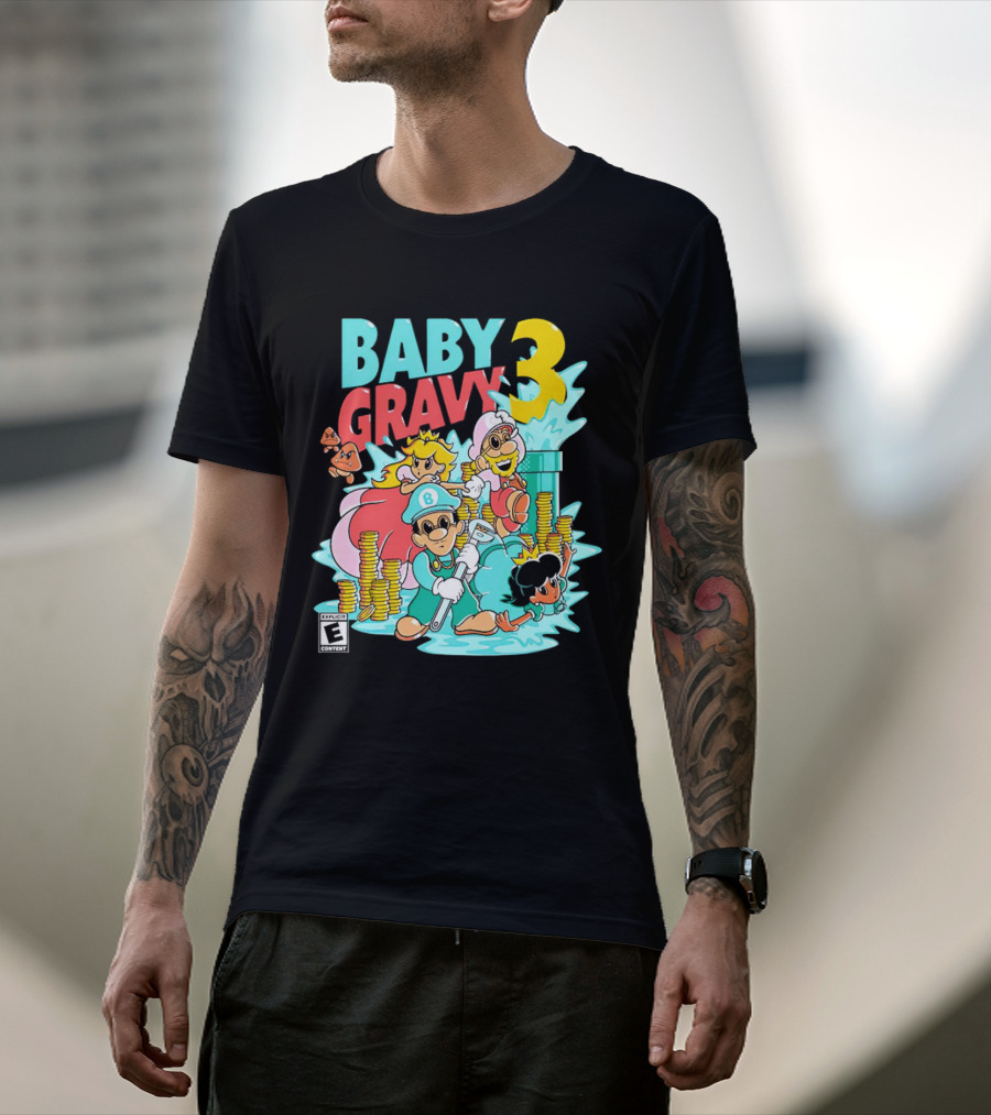 Baby Gravy 3 Bros Funny Mario Parody Explicit Content T-Shirt