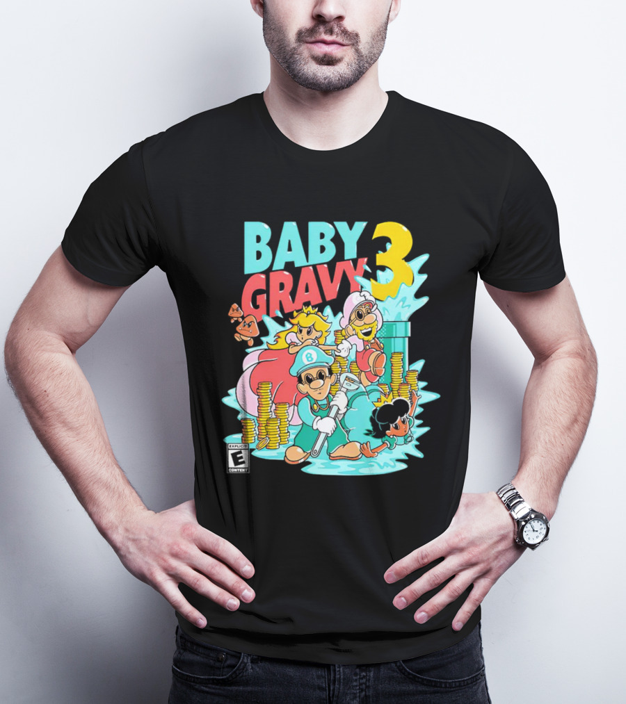 Baby Gravy 3 Bros Funny Mario Parody Explicit Content T-Shirt