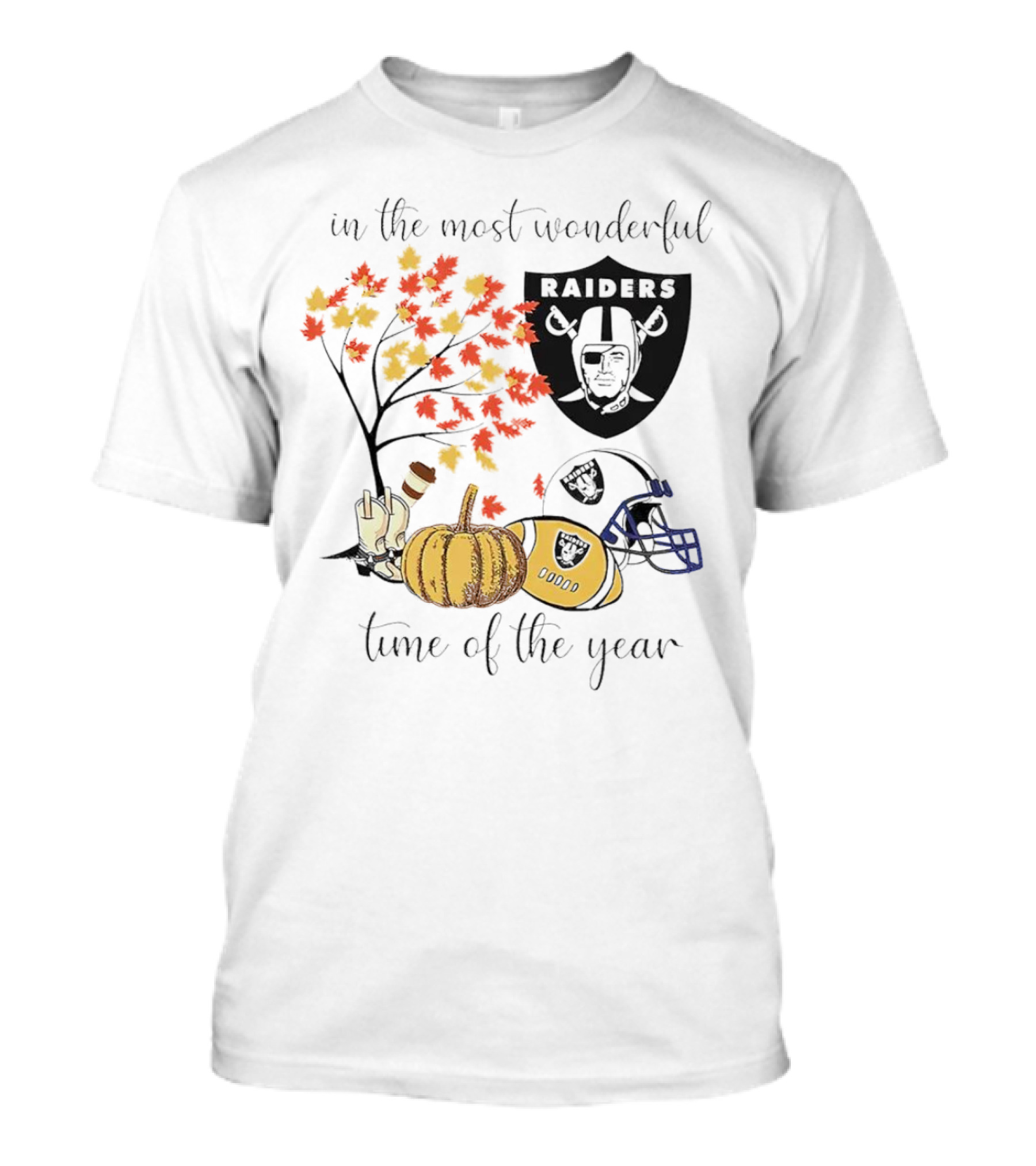 In The Most Wonderful Time Of The Year Raiders Football Thanksgiving Celebration With Autumn Leaves And Pumpkin T-Shirt
