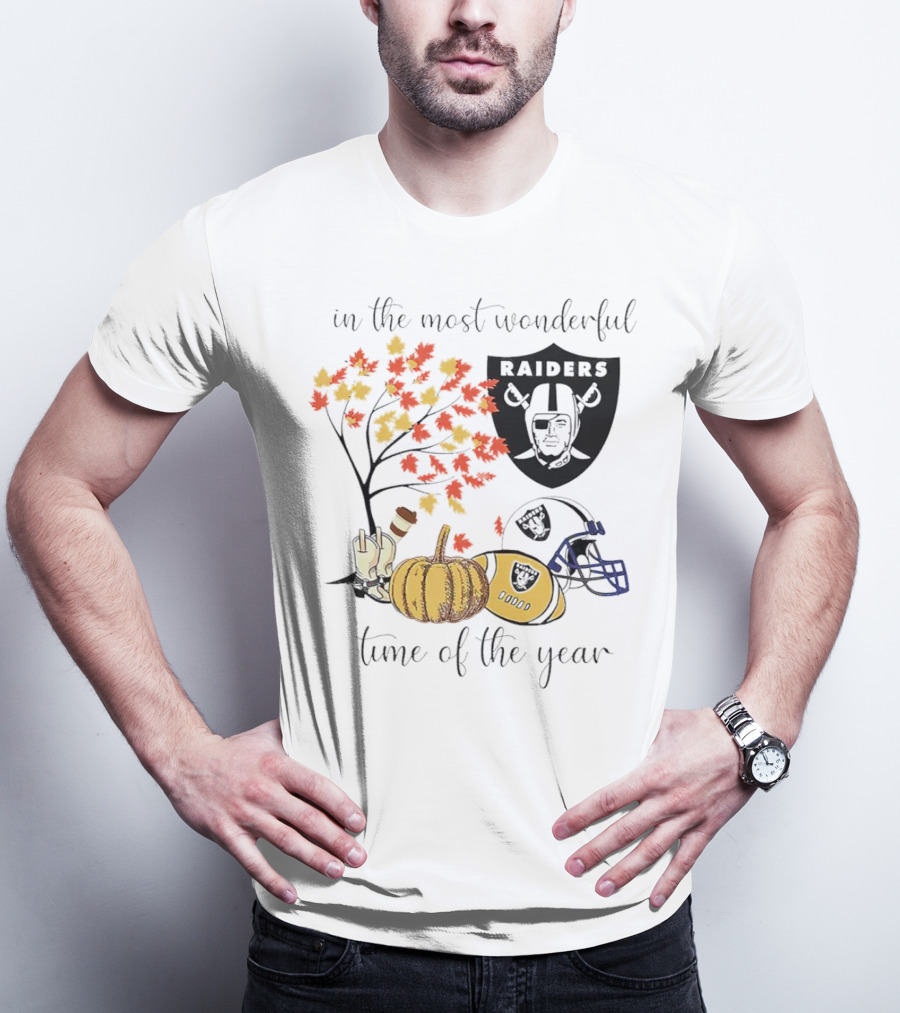 In The Most Wonderful Time Of The Year Raiders Football Thanksgiving Celebration With Autumn Leaves And Pumpkin T-Shirt