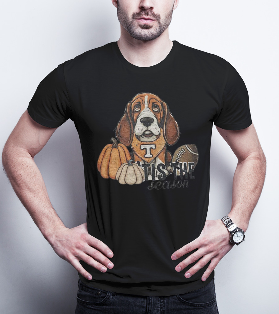 Tennessee Volunteers Football Dog With Pumpkins ’Tis The Season T-Shirt