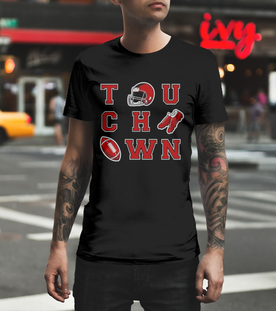 Touch Down Season Football Helmet Cleats Ball T-Shirt