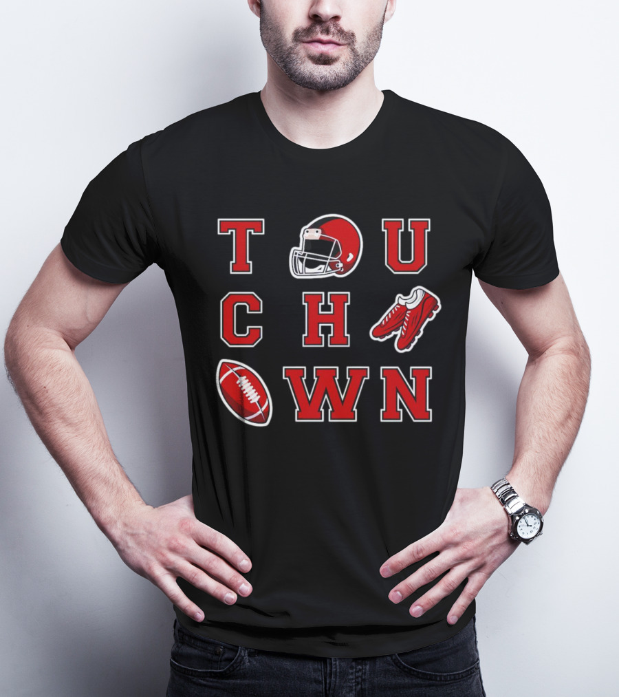 Touch Down Season Football Helmet Cleats Ball T-Shirt