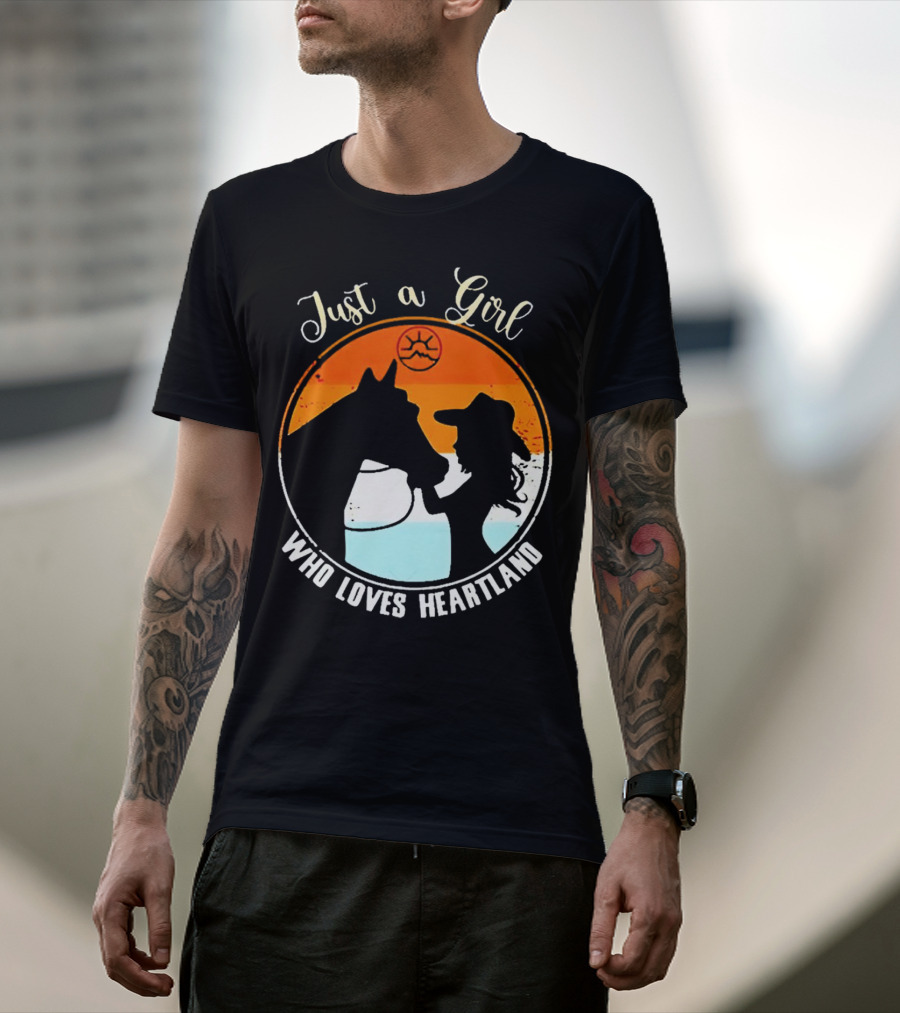 Just A Girl Who Loves Heartland Vintage Horse Silhouette With Sunset T-Shirt