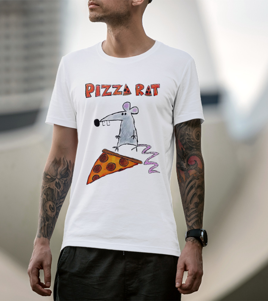 Pizza Rat Riding Pepperoni Slice With Whimsical Cartoon T-Shirt