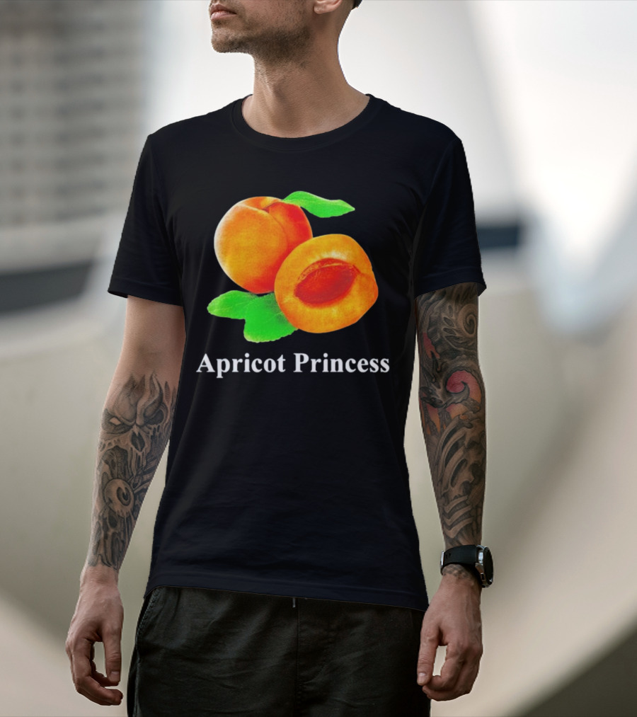 Apricot Princess Fruit Illustration With Leaf Detailing T-Shirt