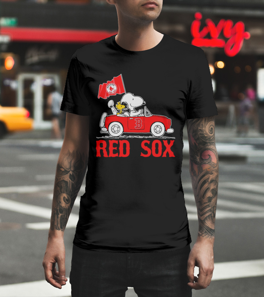 Red Sox Snoopy Woodstock Boston Red Sox Peanuts Car T-Shirt