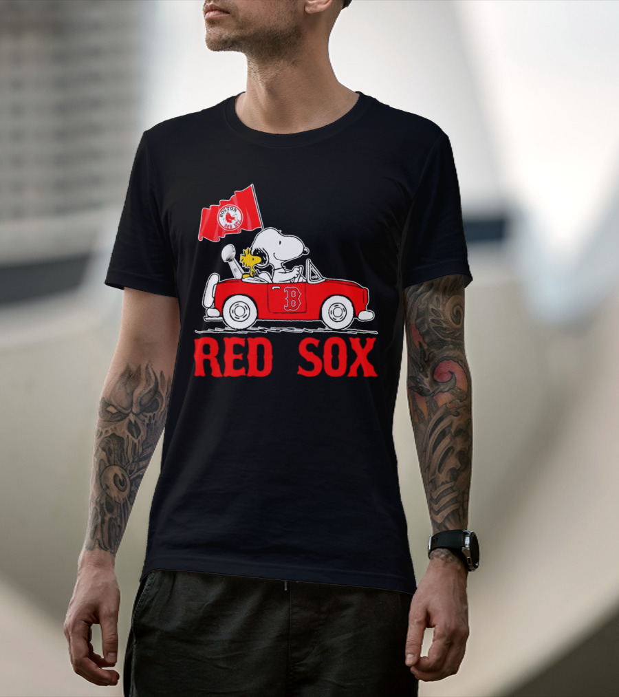 Red Sox Snoopy Woodstock Boston Red Sox Peanuts Car T-Shirt