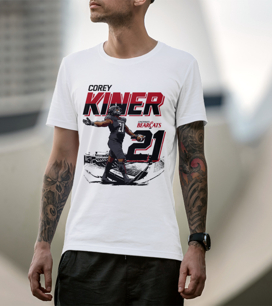 Corey Kiner 21 Cincinnati Bearcats Football Stadium T-Shirt