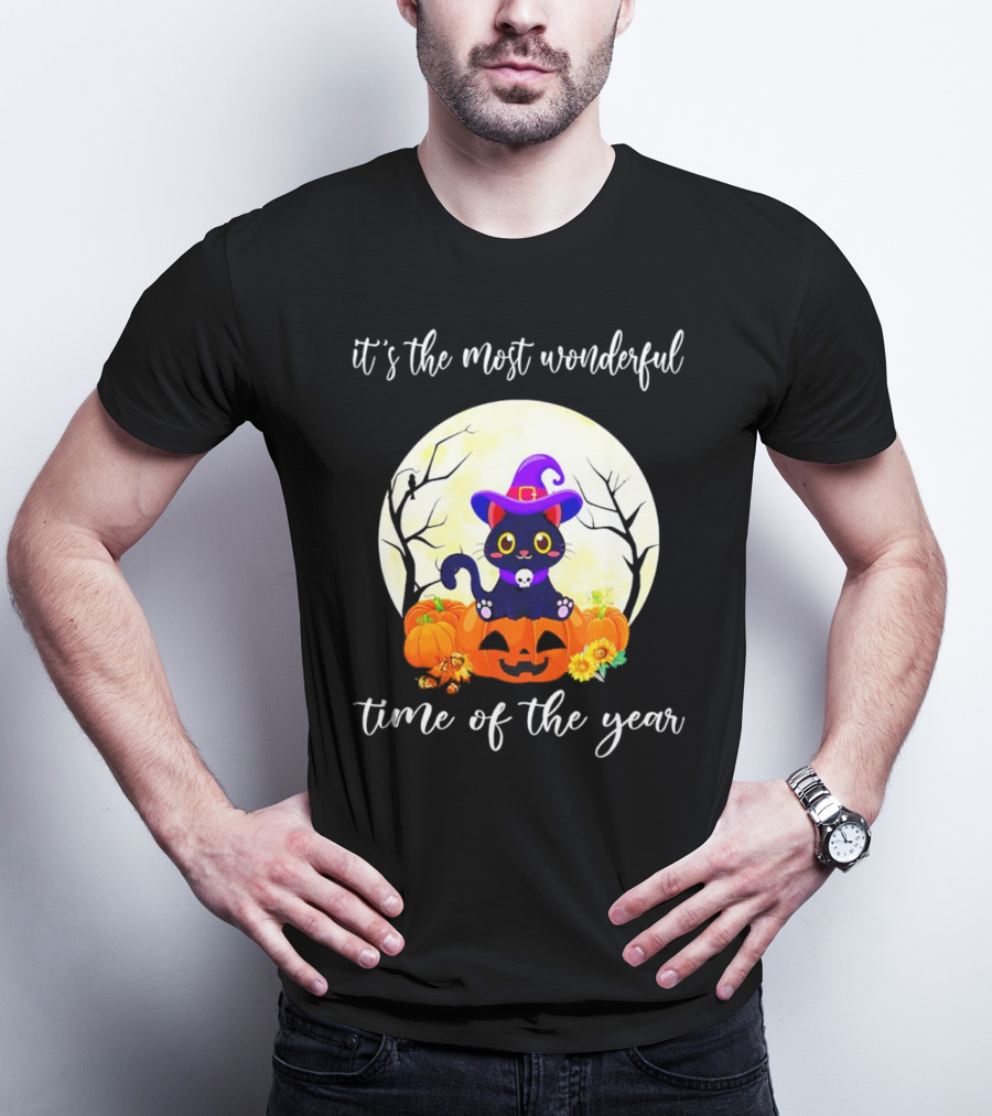 It’s The Most Wonderful Time Of The Year Cat Witch Halloween Pumpkin Moon T-Shirt