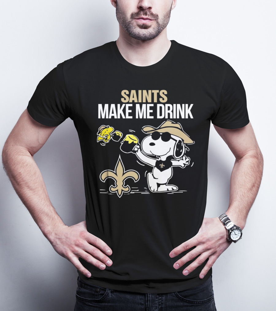 Snoopy Saints Make Me Drink With Football Logo And Hat T-Shirt
