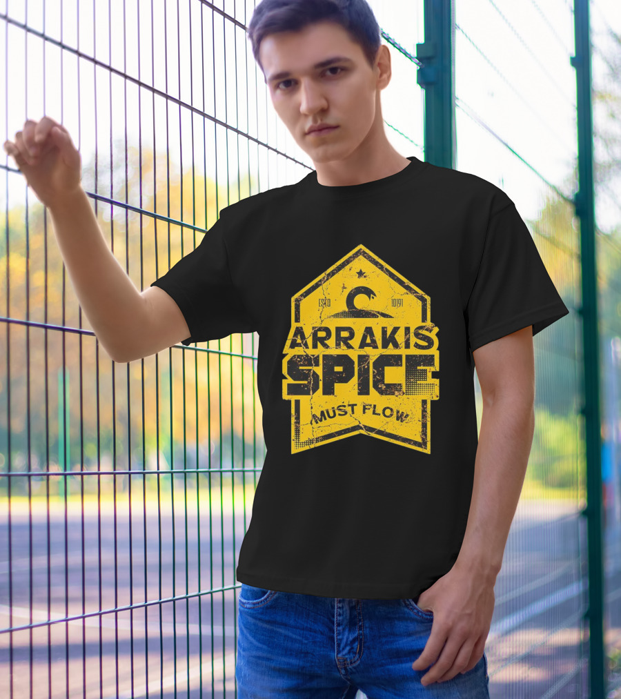 Arrakis Spice Must Flow Vintage 10191 Logo Badge T-Shirt