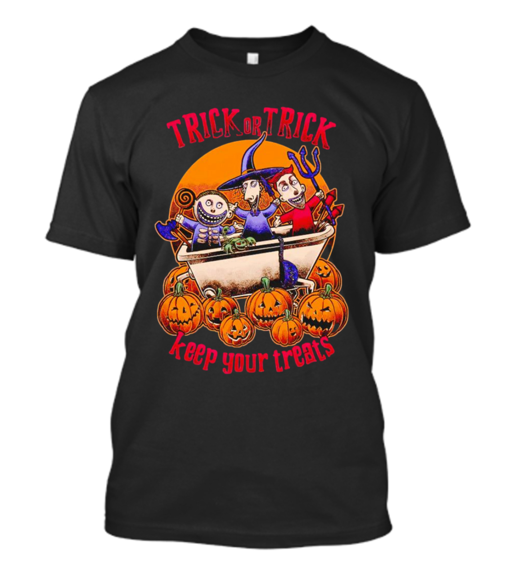 Trick Or Trick Keep Your Treats Halloween Pumpkin Characters In Bathtub T-Shirt