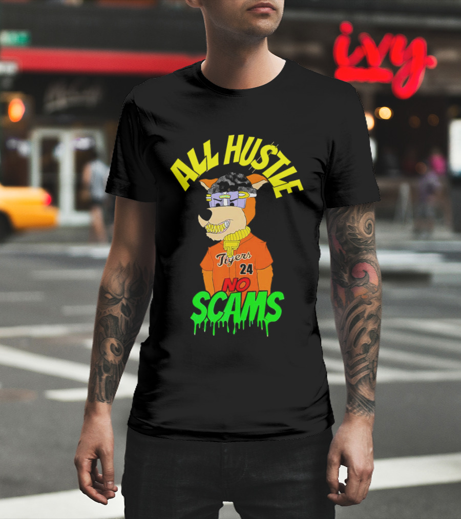 All Hustle No Scams Tigers 24 Cartoon Character T-Shirt