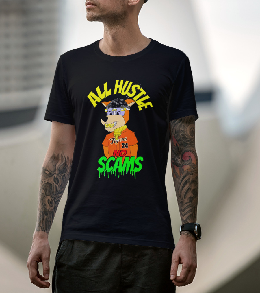 All Hustle No Scams Tigers 24 Cartoon Character T-Shirt