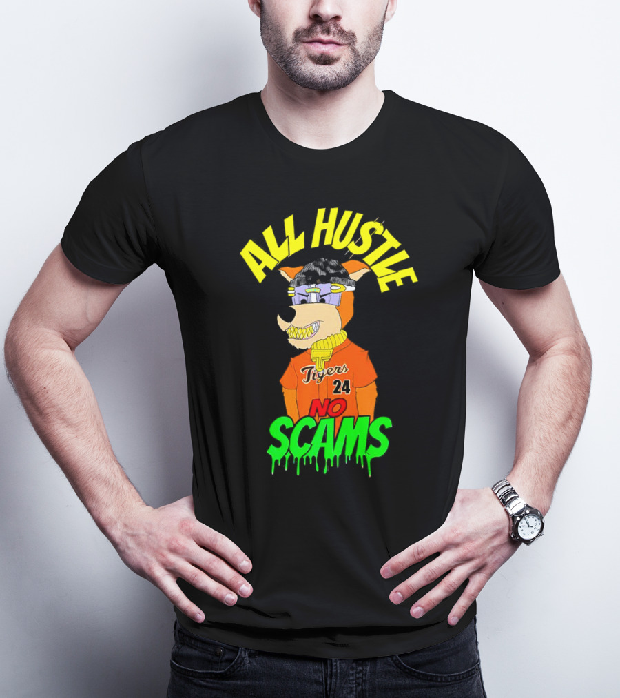 All Hustle No Scams Tigers 24 Cartoon Character T-Shirt