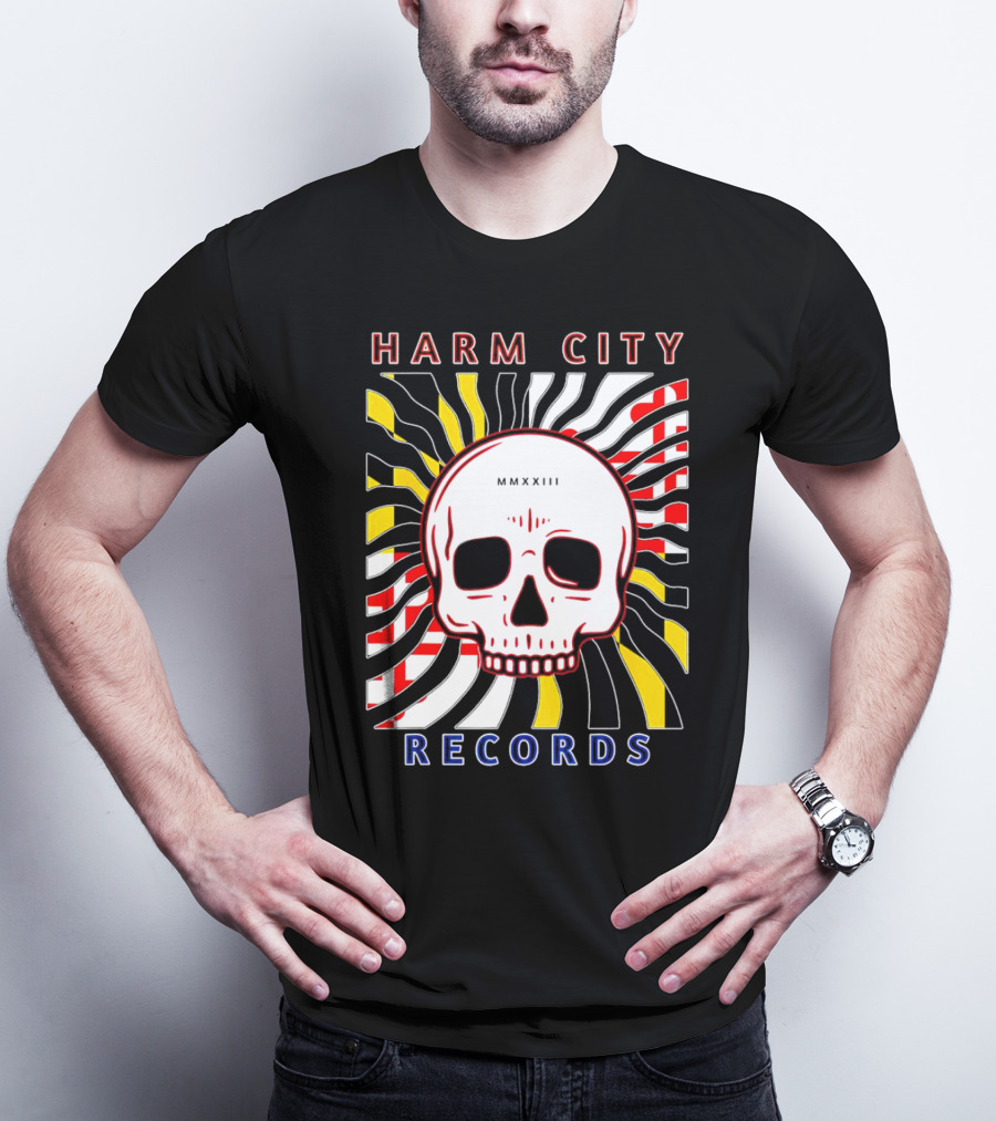 Harm City Records Baltimore Maryland Charm City MMXXIII Skull T-Shirt