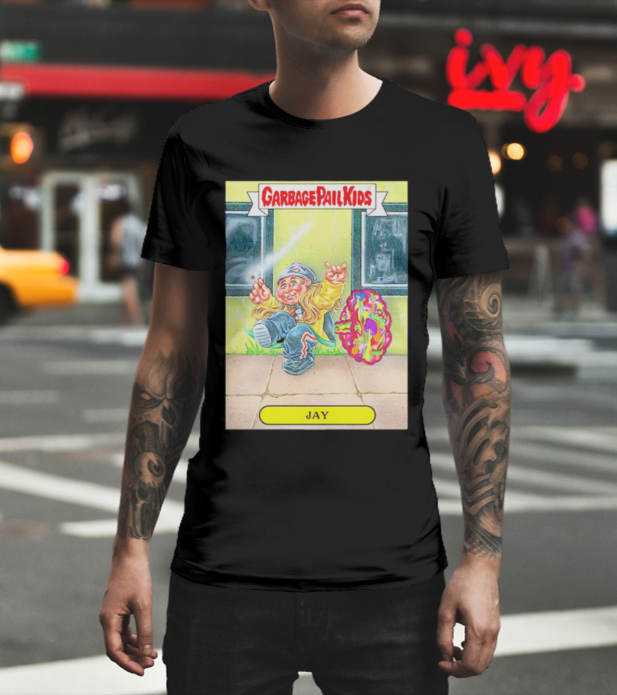 Garbage Pail Kids Jay Character Smoking Graffiti Parody Sticker T-Shirt
