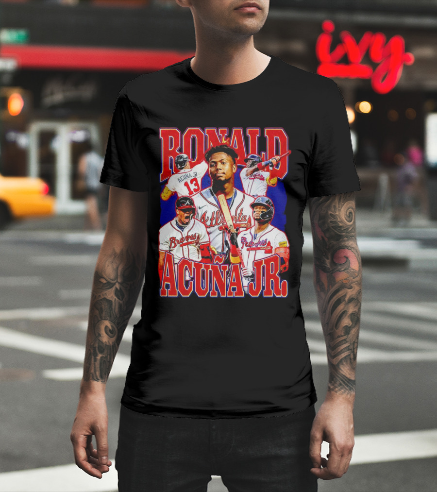 Ronald Acuña Jr Atlanta Braves Vintage Baseball Player Collage T-Shirt