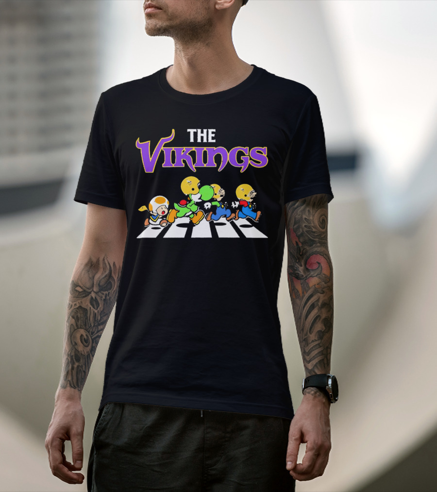 Super Mario Characters Crossing For Minnesota Vikings Sports Fans T-Shirt