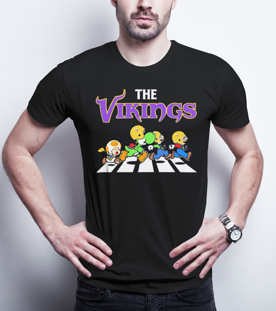 Super Mario Characters Crossing For Minnesota Vikings Sports Fans T-Shirt