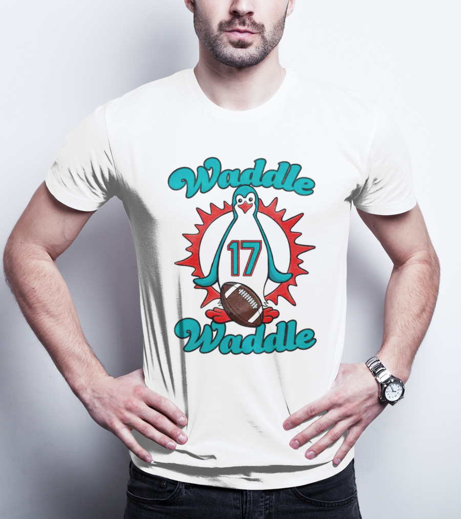Waddle Waddle 17 Miami Dolphin Football Penguin T-Shirt