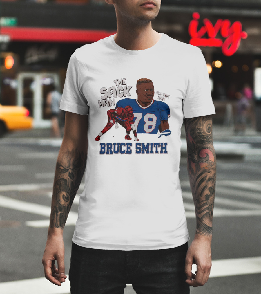 The Sack Man 78 Bruce Smith Buffalo Bills All Time 200 Career Sacks T-Shirt