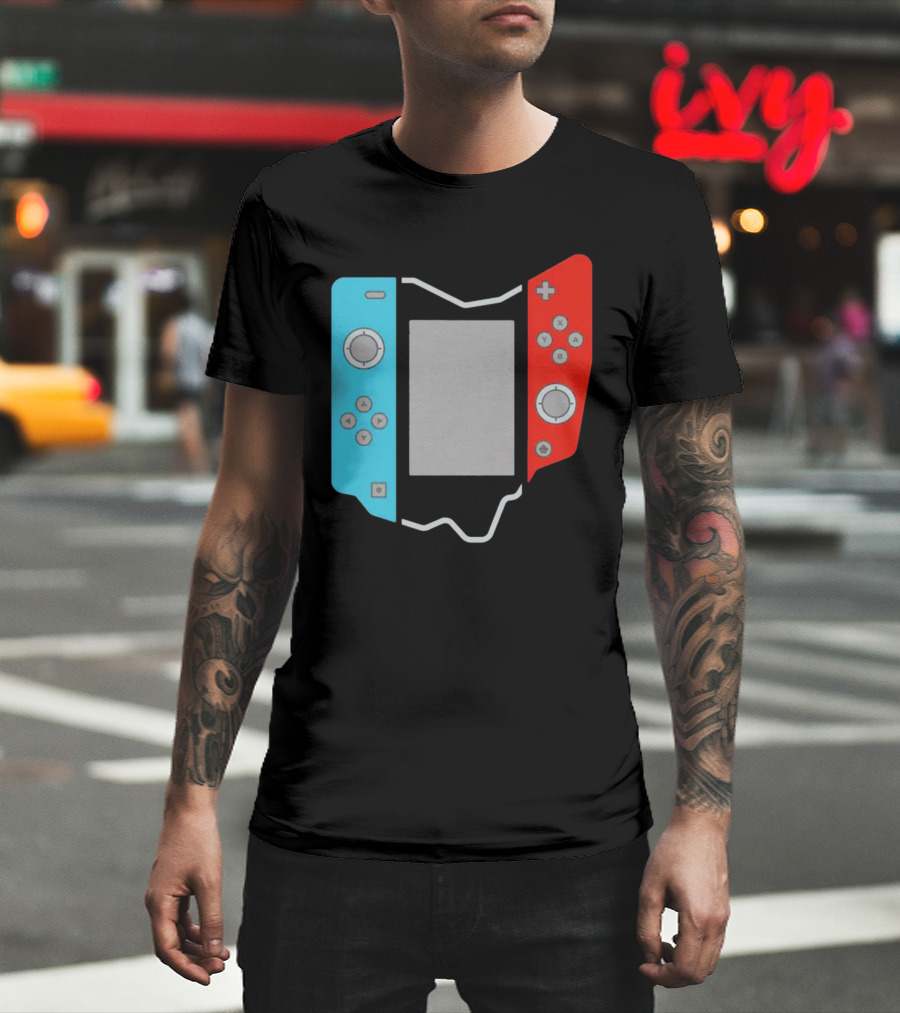 Ohio Gamepad Outline With Blue And Red Controller T-Shirt
