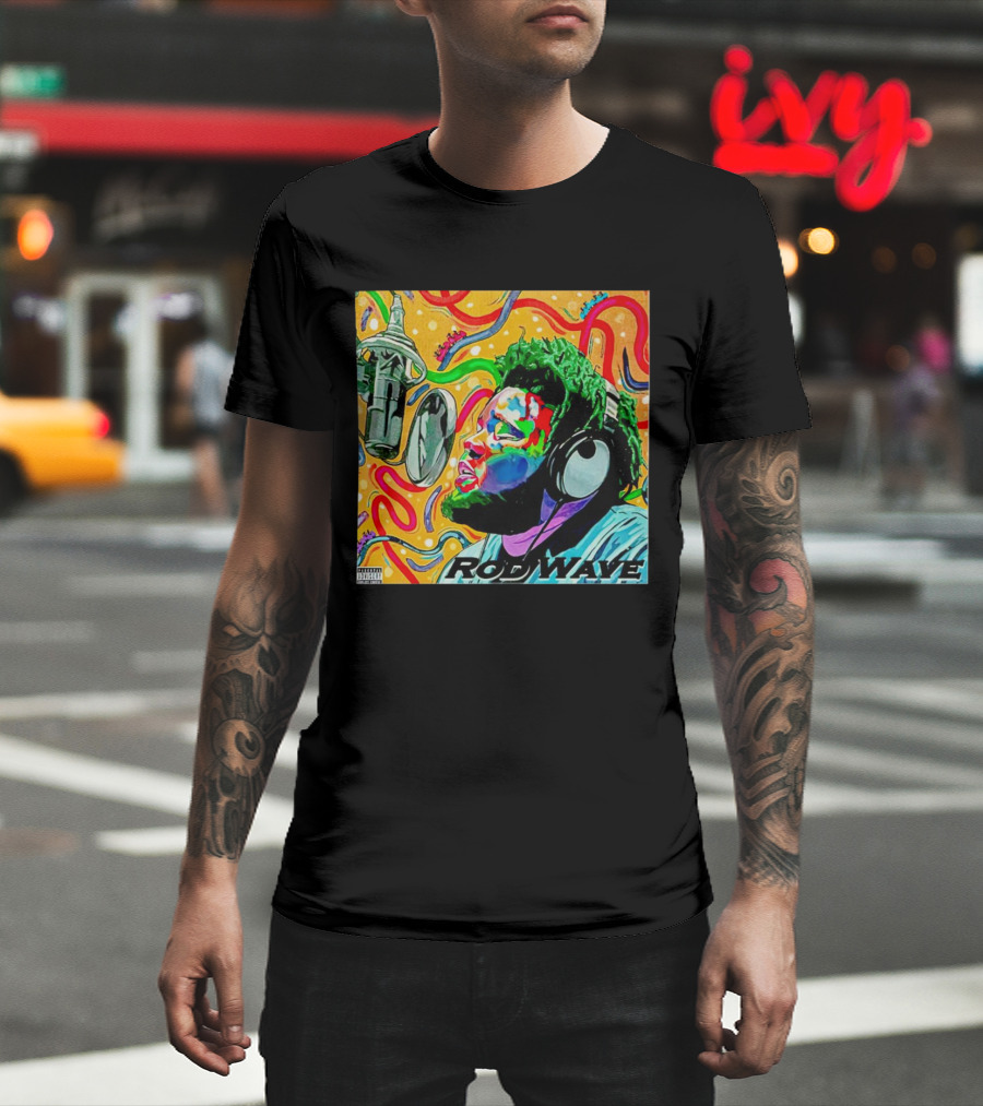 Rod Wave Vintage Colorful Microphone Headphones Psychedelic Art Album Cover T-Shirt