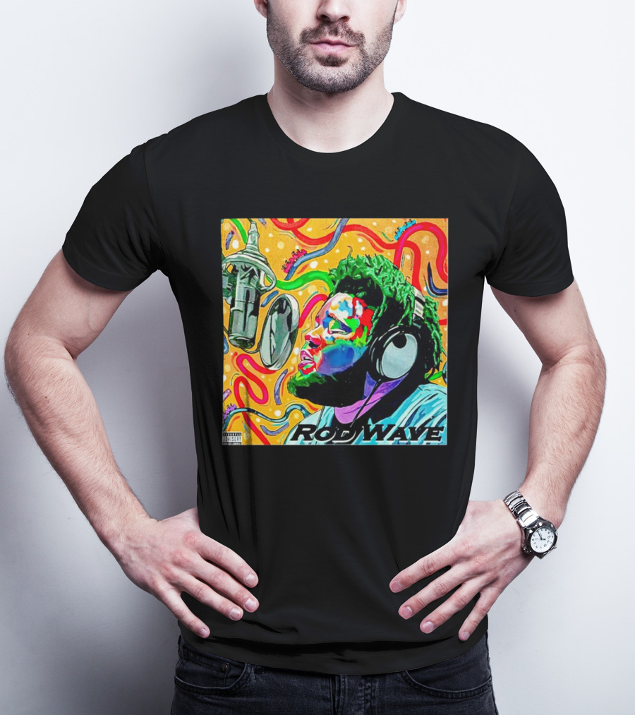 Rod Wave Vintage Colorful Microphone Headphones Psychedelic Art Album Cover T-Shirt