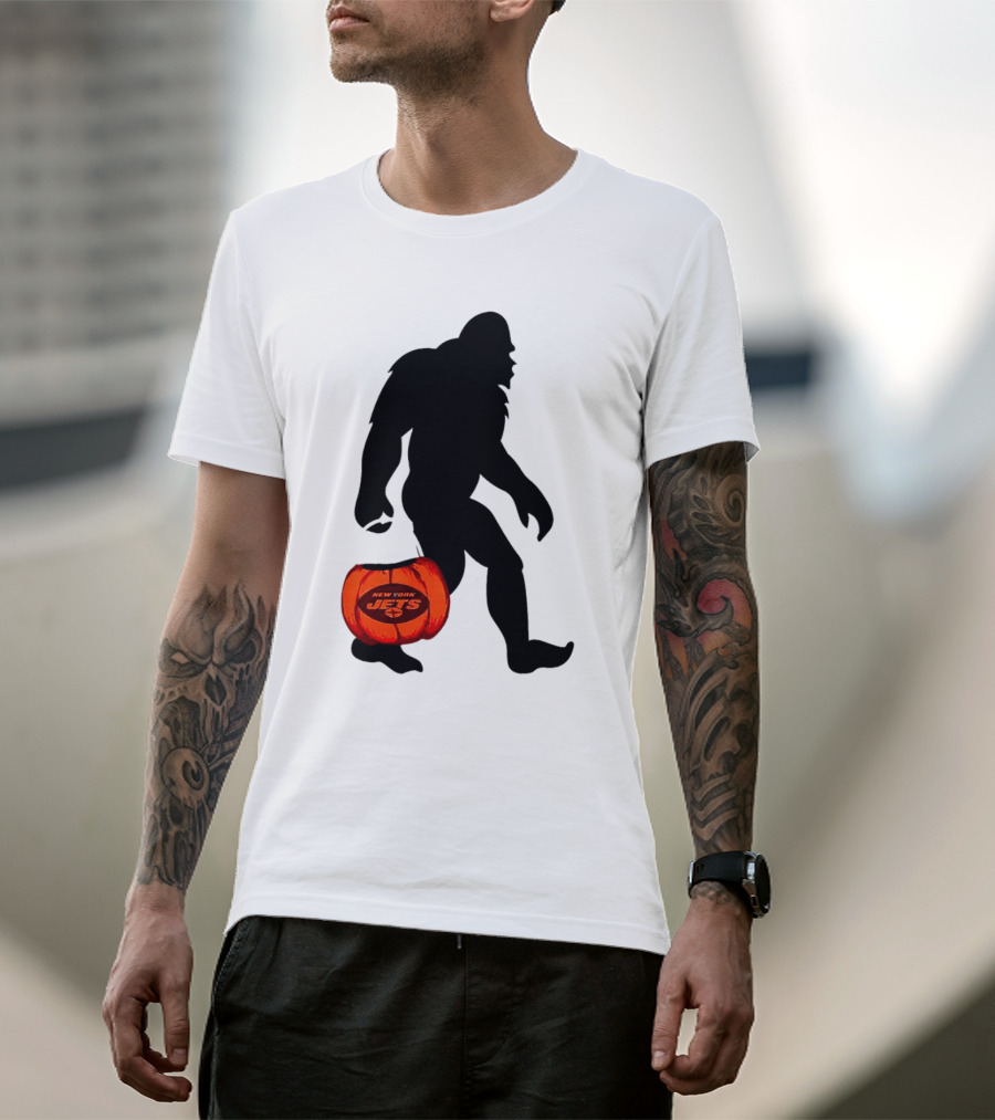 New York Jets Bigfoot Halloween Pumpkin T-Shirt
