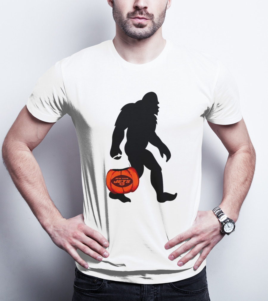 New York Jets Bigfoot Halloween Pumpkin T-Shirt