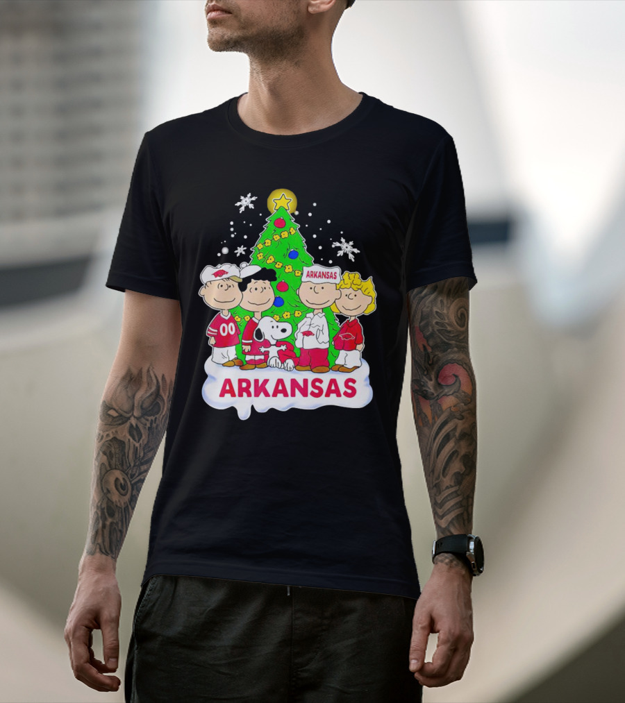 Peanuts Characters Arkansas Razorbacks Christmas Tree T-Shirt