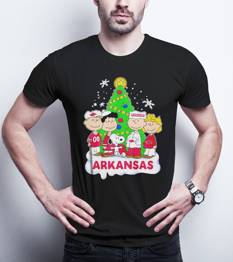 Peanuts Characters Arkansas Razorbacks Christmas Tree T-Shirt