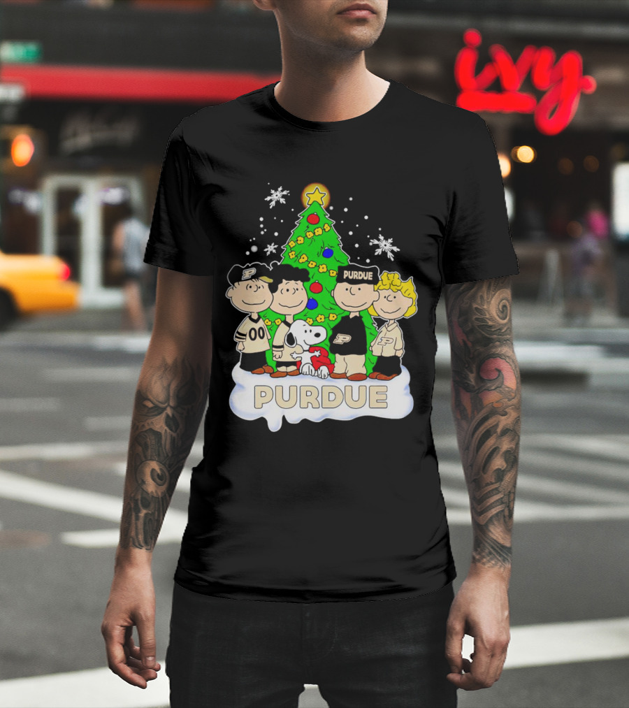 Peanuts Christmas With Purdue Boilermakers Charlie Brown And Snoopy T-Shirt