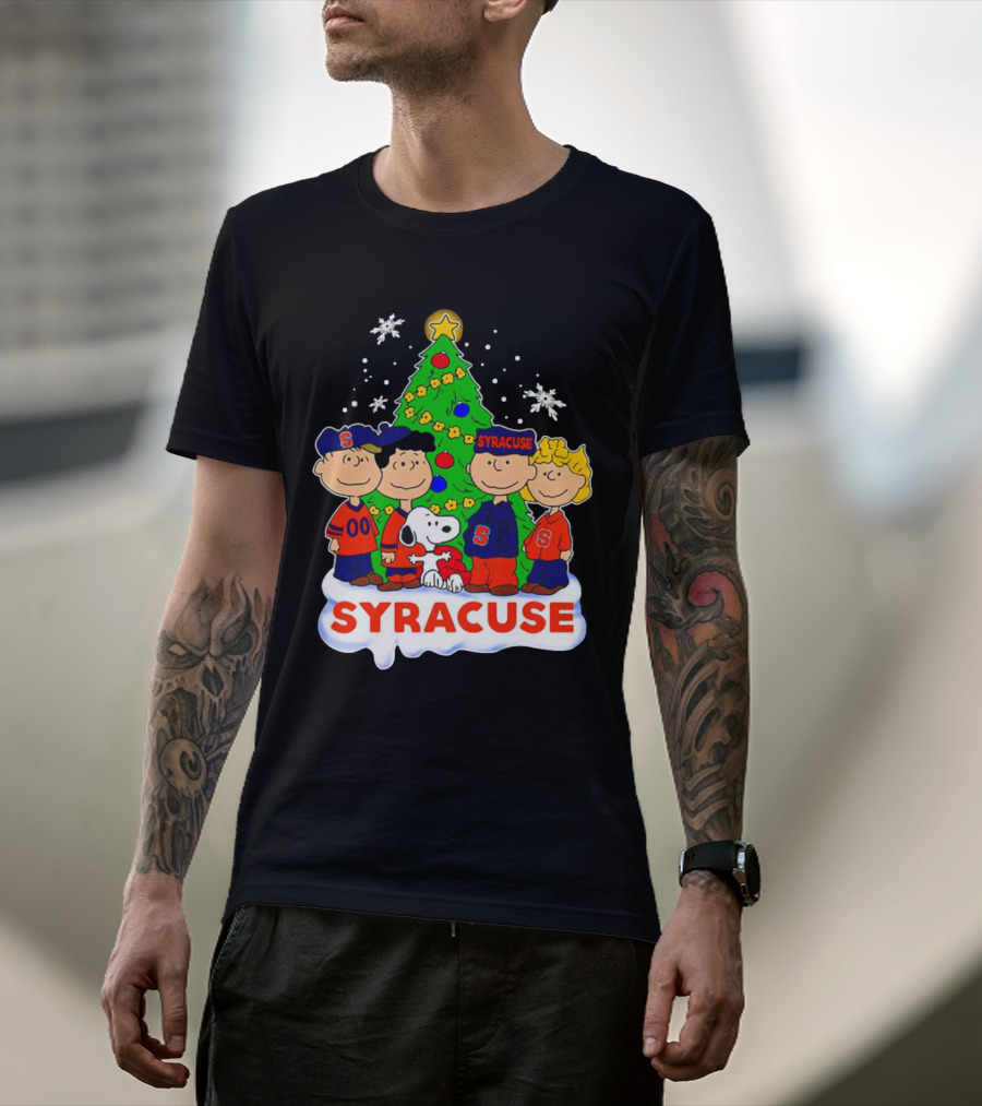 Peanuts Characters Christmas Tree Syracuse Orange Football Snowflakes T-Shirt