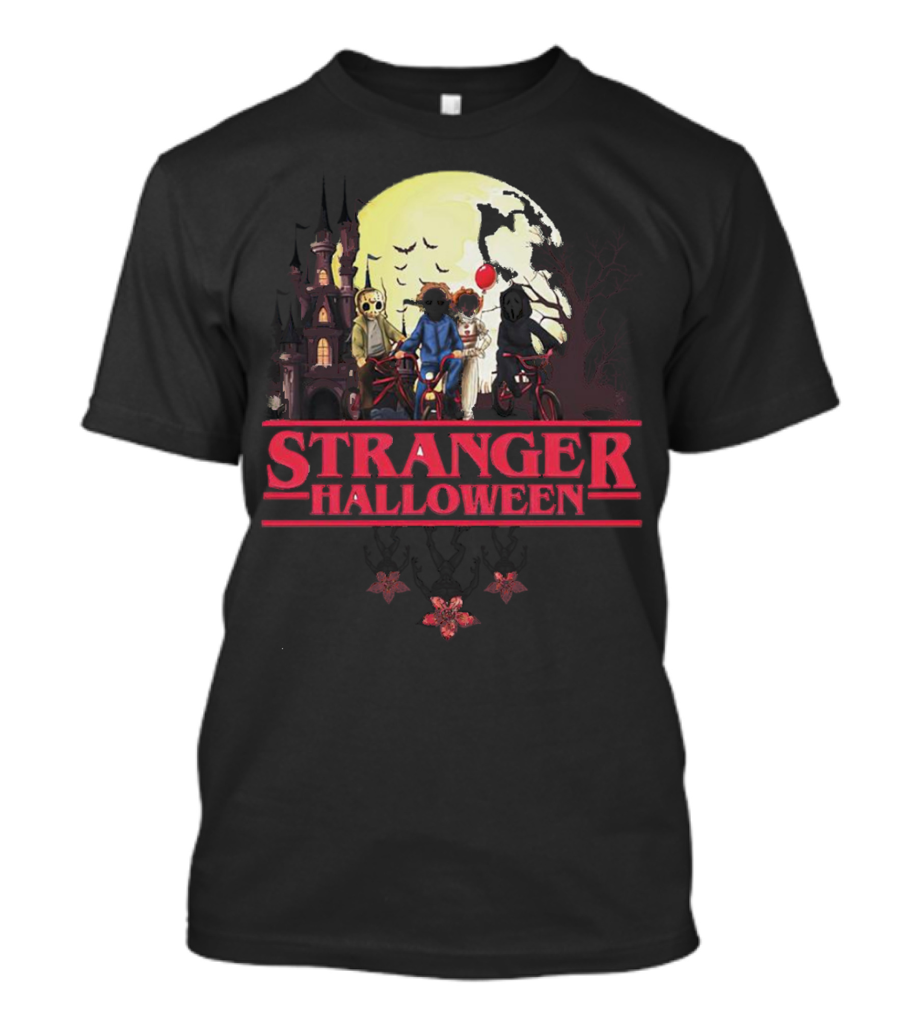 Stranger Halloween Full Moon Scary Characters Horror Movie Background T-Shirt