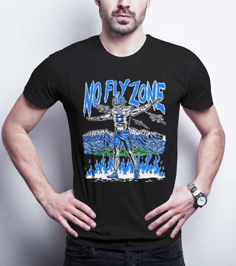 BYU Football Skeleton No Fly Zone Airplanes Mountains Flames T-Shirt
