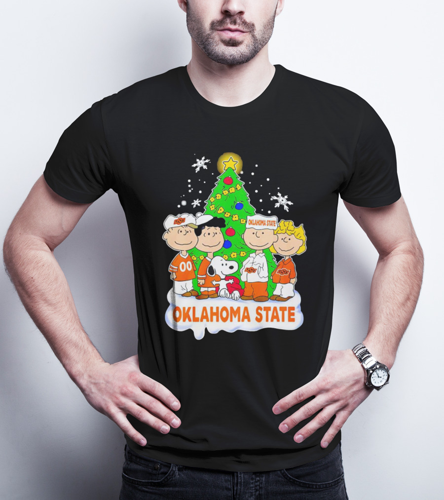 Peanuts Oklahoma State Cowboys Christmas Tree Snoopy Charlie Brown Lucy Peppermint Patty T-Shirt