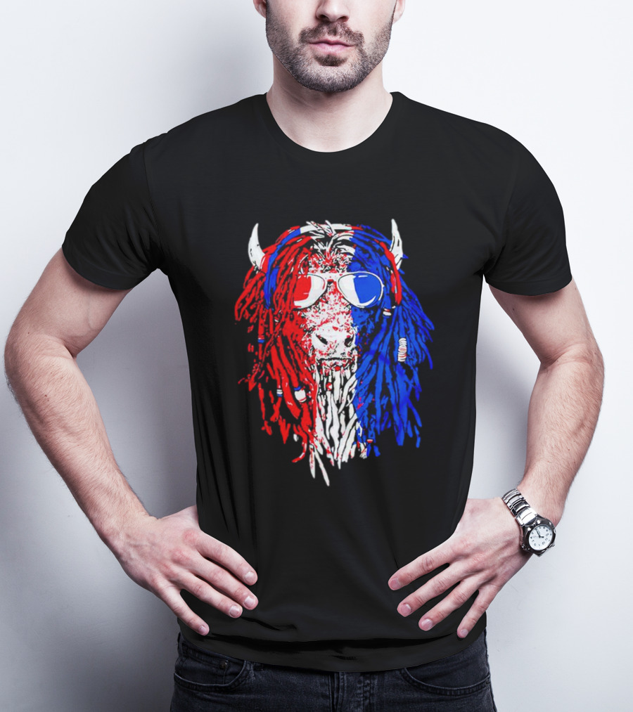 Buffalo Soldier Rasta Red Blue Bison Sunglasses Dreadlocks T-Shirt