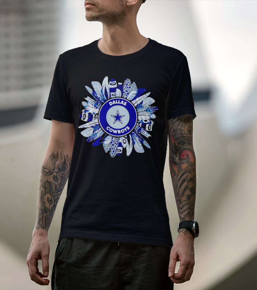 Dallas Cowboys Star Logo With Blue And White Feather Circle T-Shirt