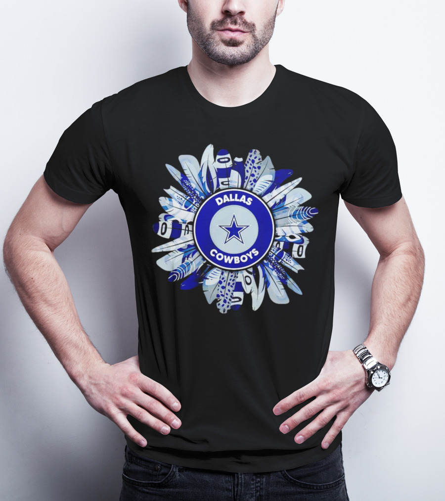 Dallas Cowboys Star Logo With Blue And White Feather Circle T-Shirt