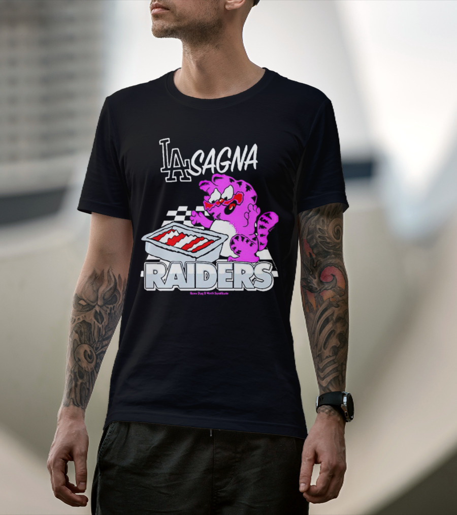 Garfield Lasagna Raiders LA Pink Cat Northumberland T-Shirt