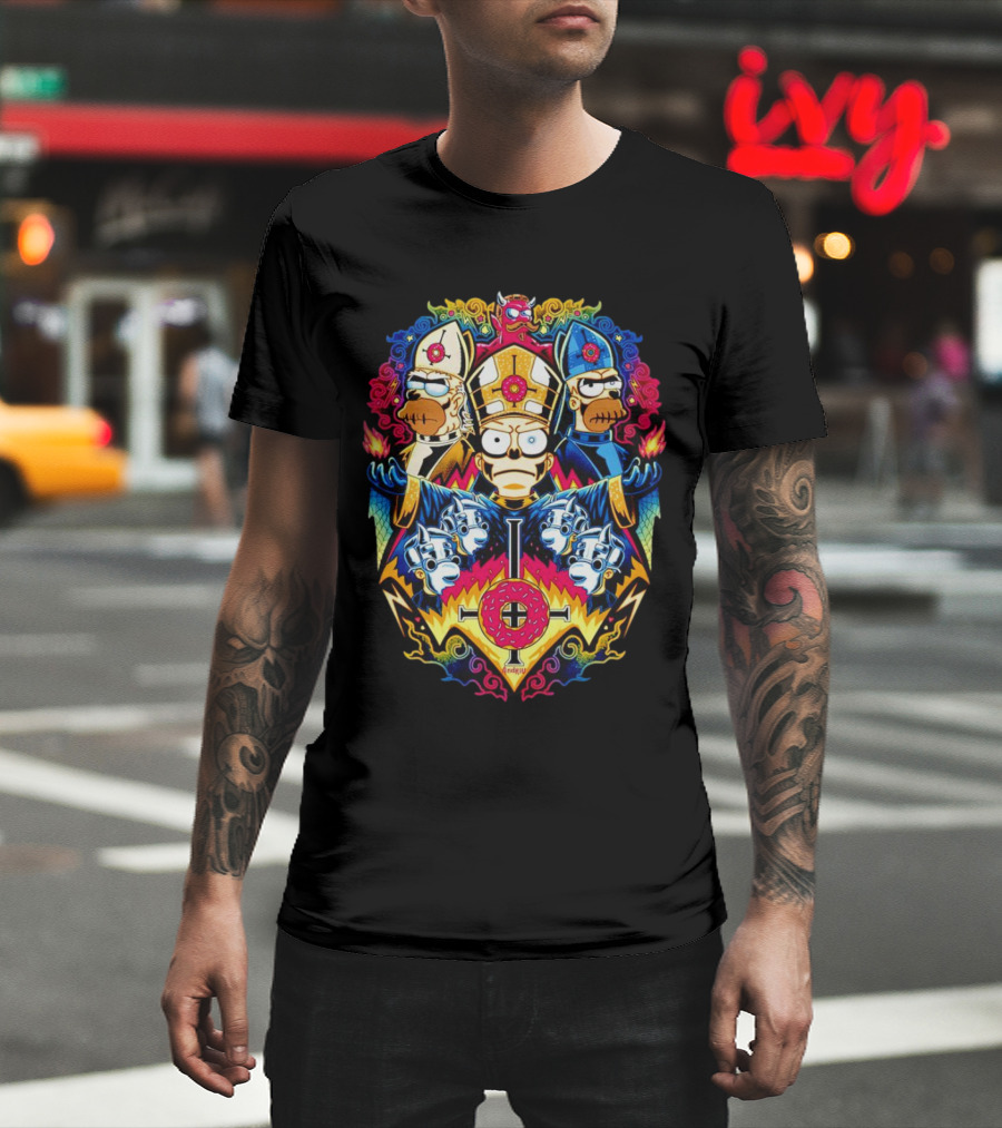 The Simpsons Papa Caramba Homer Papal Trio Psychedelic T-Shirt