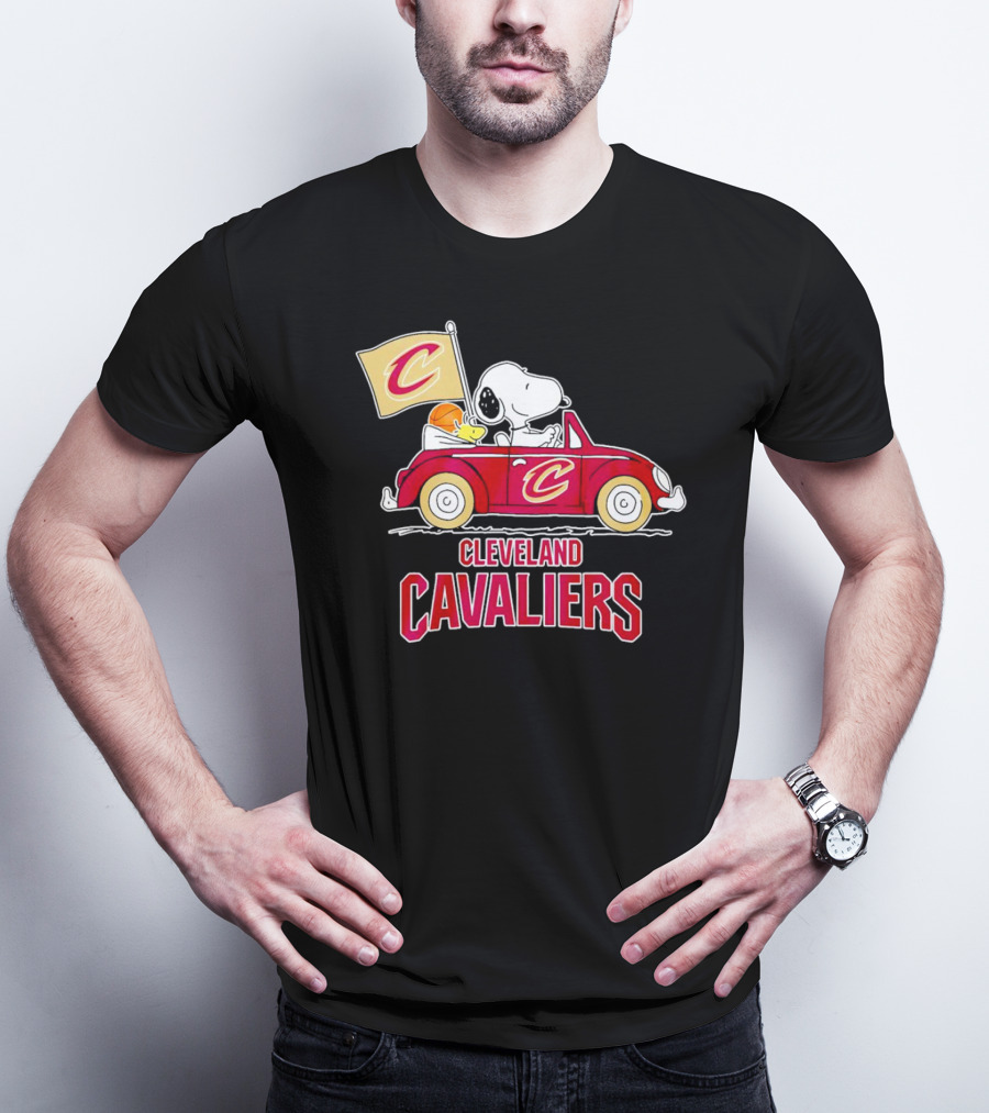 Cleveland Cavaliers Snoopy Driving Car With Basketball And Flag T-Shirt
