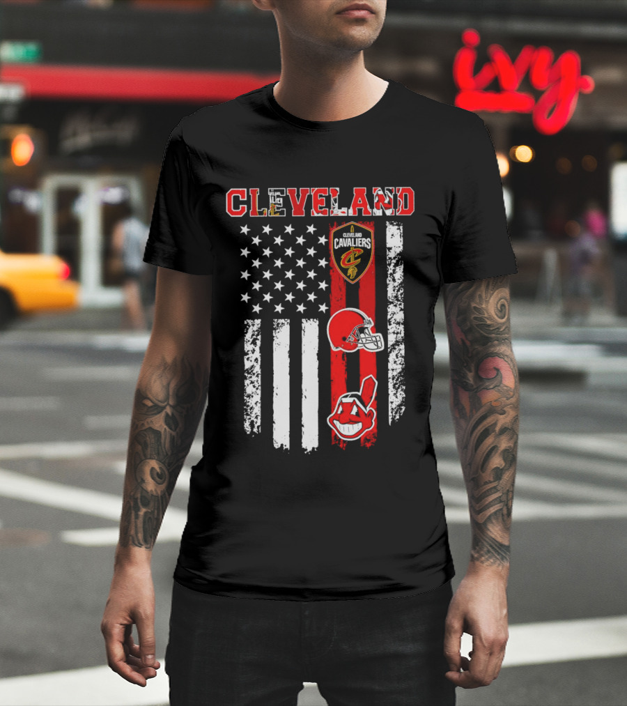 Cleveland Cavaliers Browns Guardians American Flag T-Shirt