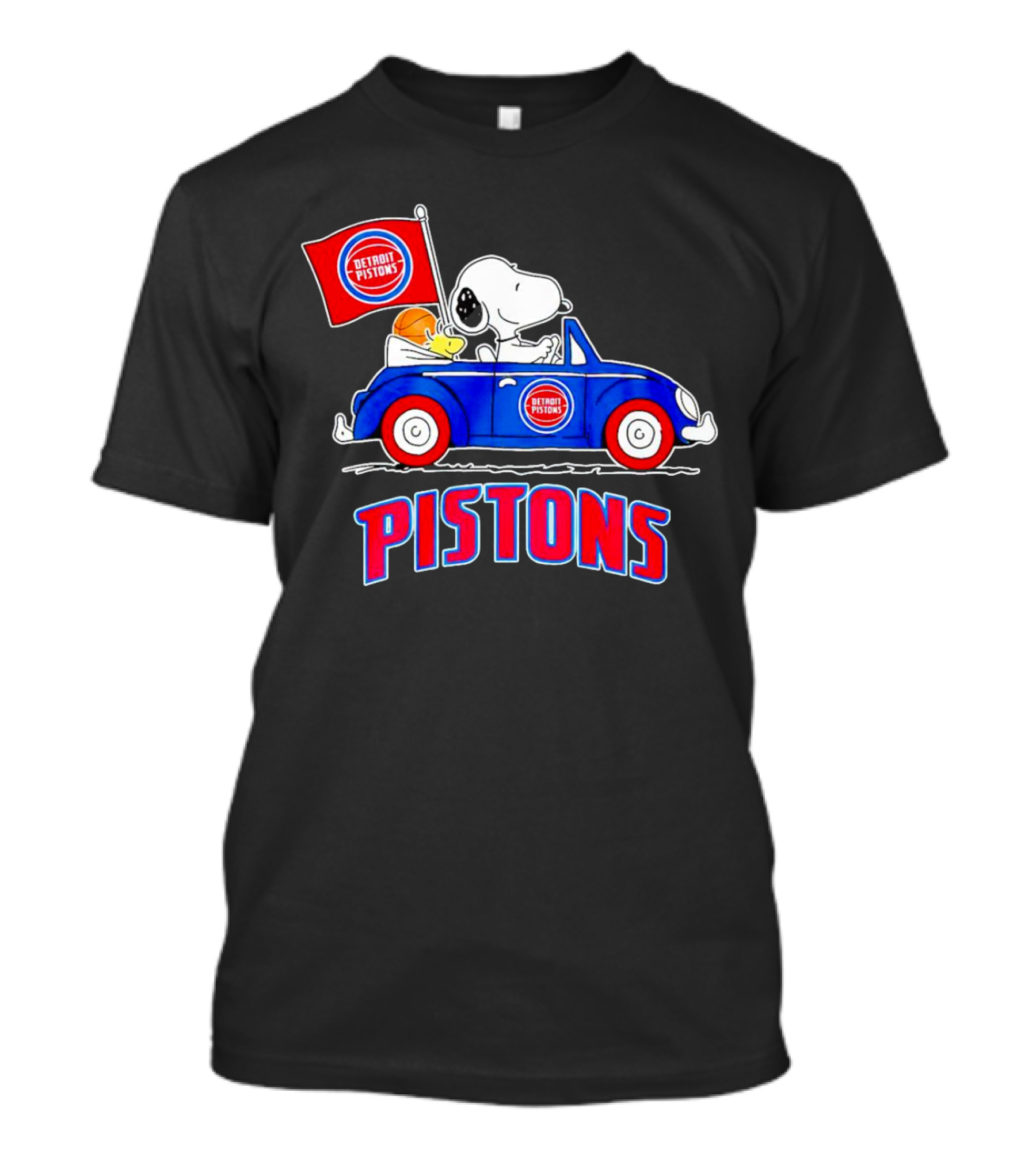 Detroit Pistons Basketball Snoopy Driving Car With Flag T-Shirt