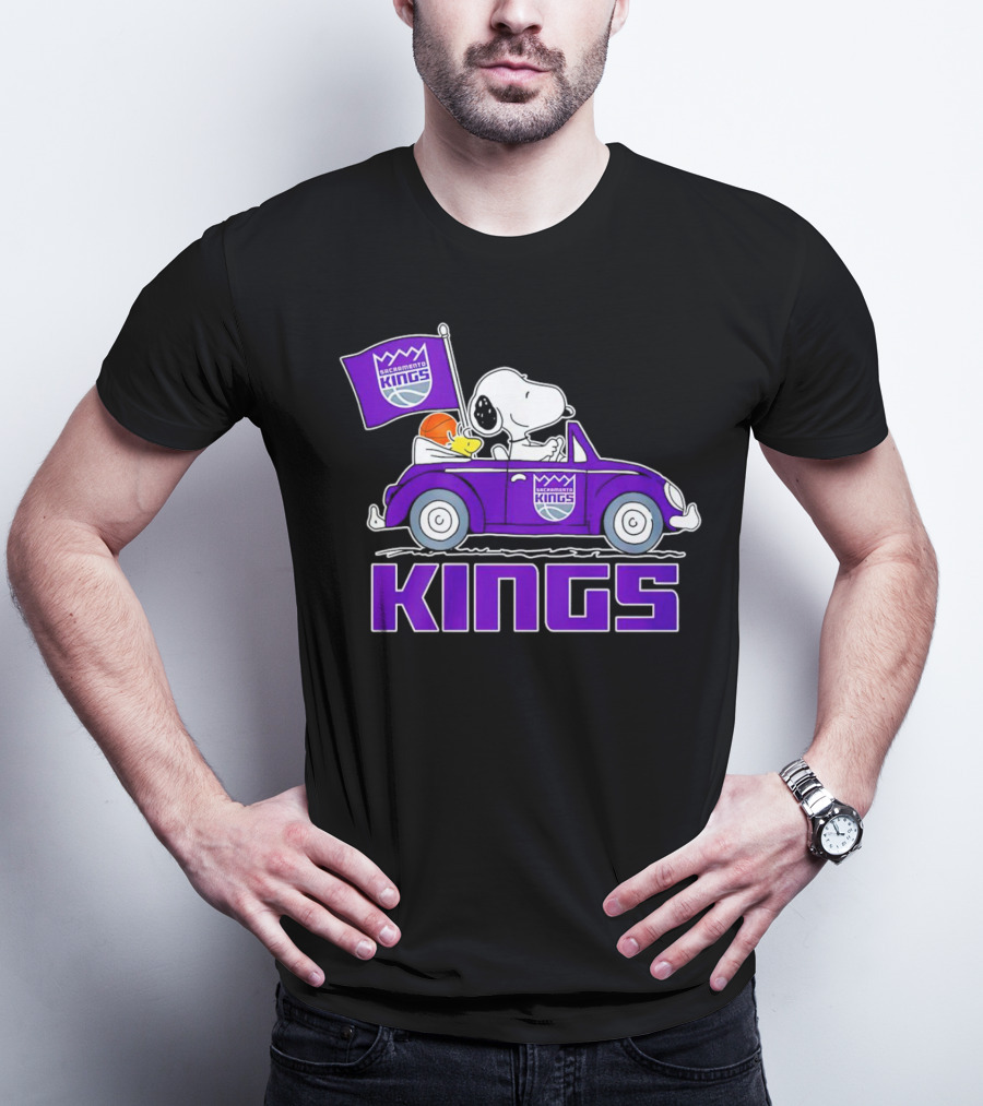 Sacramento Kings Snoopy Dog Driving Car With Flag And Basketball T-Shirt